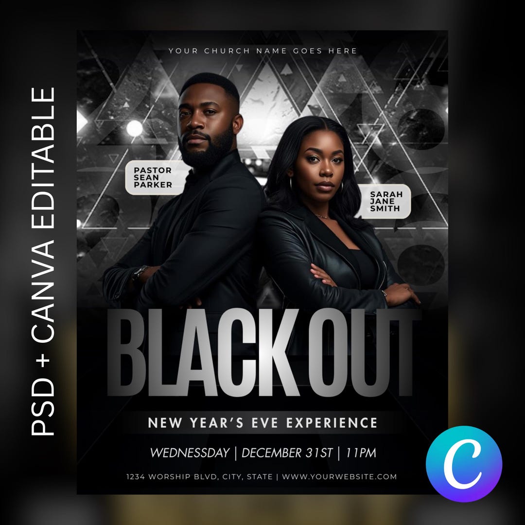 Blackout New Year’s Eve | Editable Canva & PSD Church Flyer Template ...