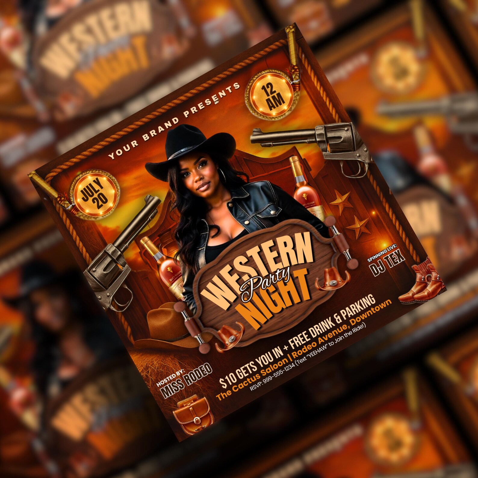 Western Party Flyer, Birthday Western Party Flyer, Cowgirl, Night Club ...