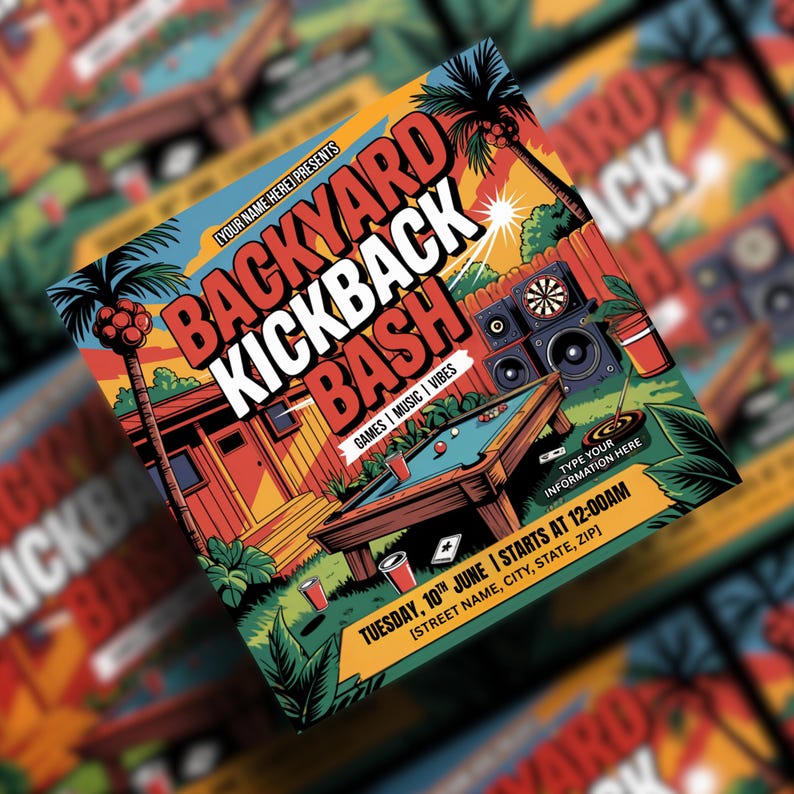 Backyard Kickback Flyer, Games & Vibe Flyer, Summer Outdoor Event Flyer ...
