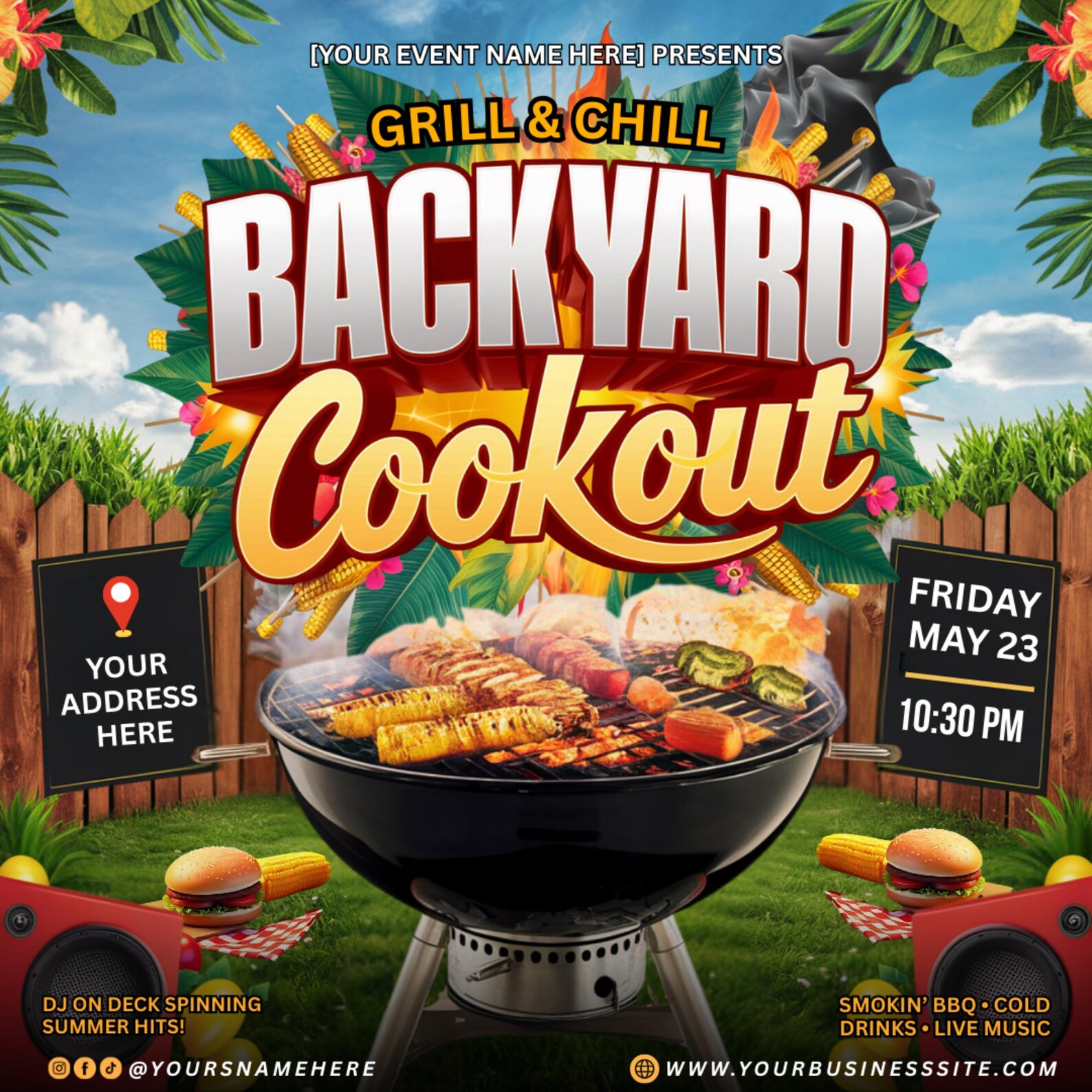 Backyard Cookout Flyer Bundle, BBQ Party Invitation (canva Template) - Etsy