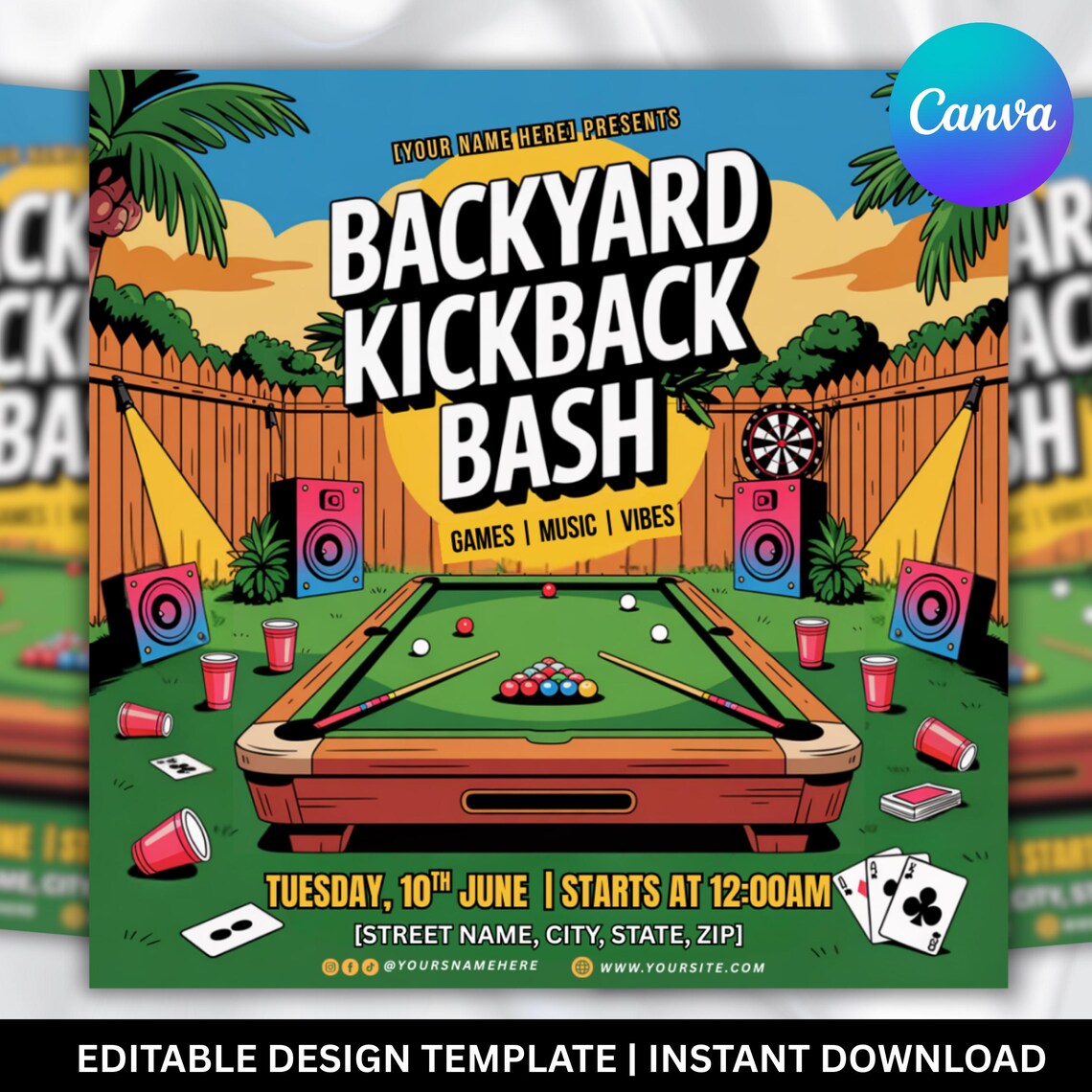 Backyard Kickback Flyer: Editable Summer Party Template (canva) - Etsy