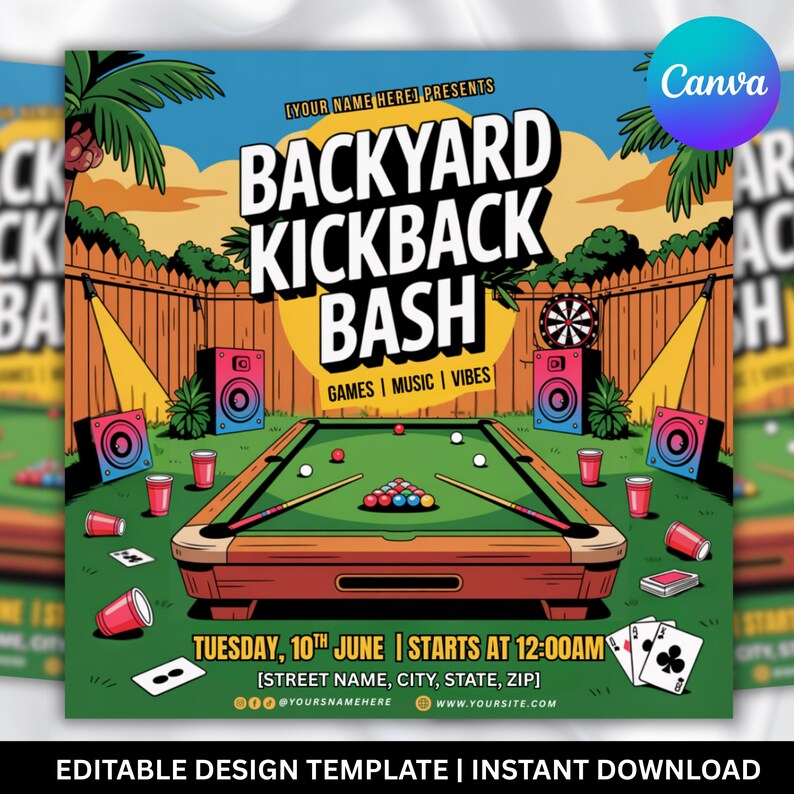 Backyard Kickback Flyer: Editable Summer Party Template (canva) - Etsy
