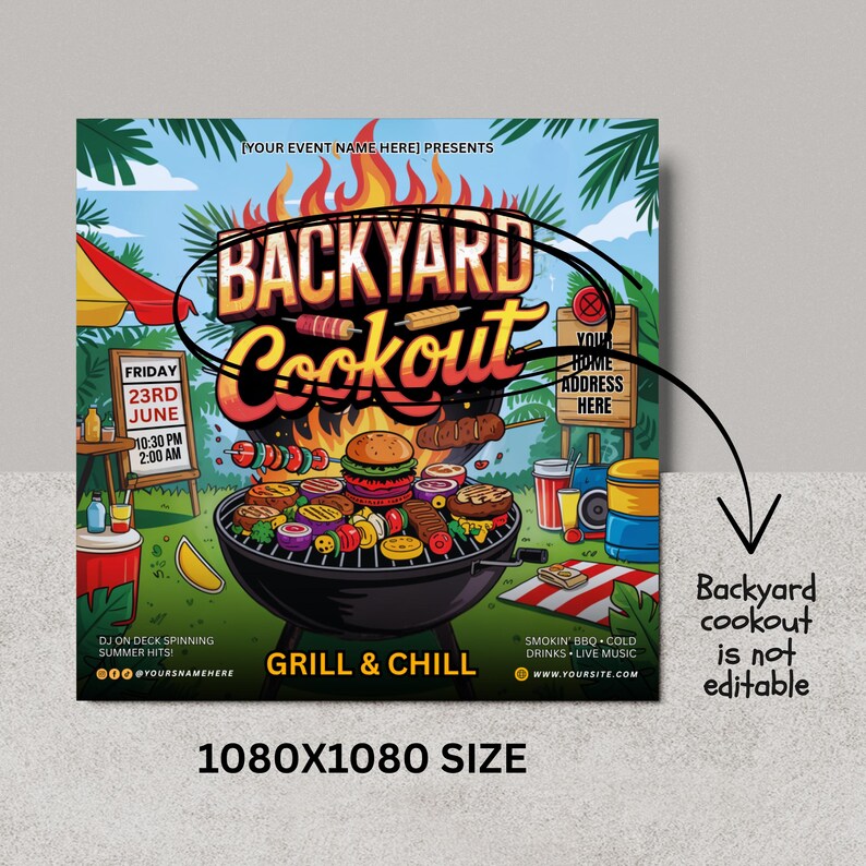 Backyard Cookout Flyer, Summer BBQ Party Invitation (canva Template) - Etsy