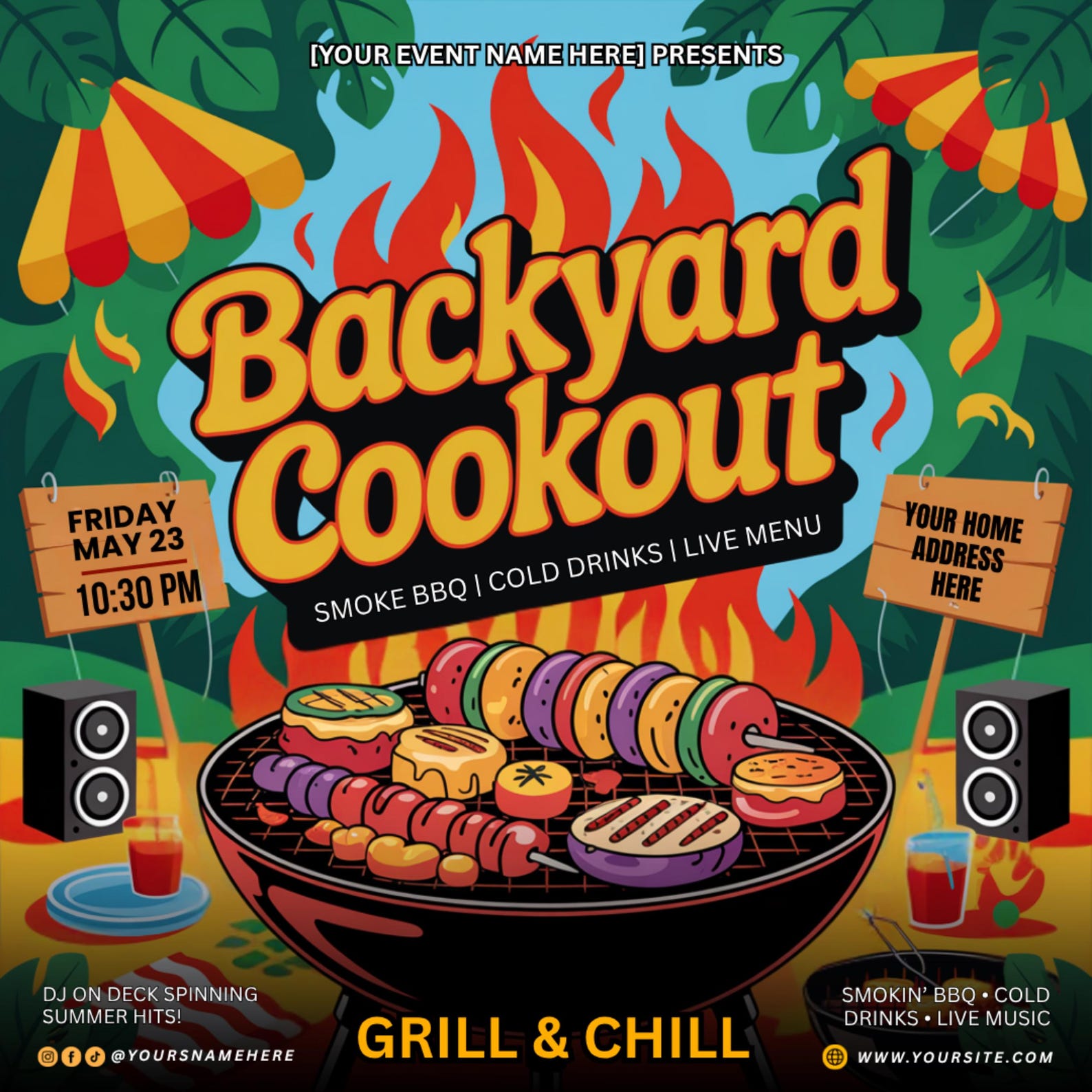 Backyard Cookout Flyer, BBQ Party Invitation, Summer Event Template ...