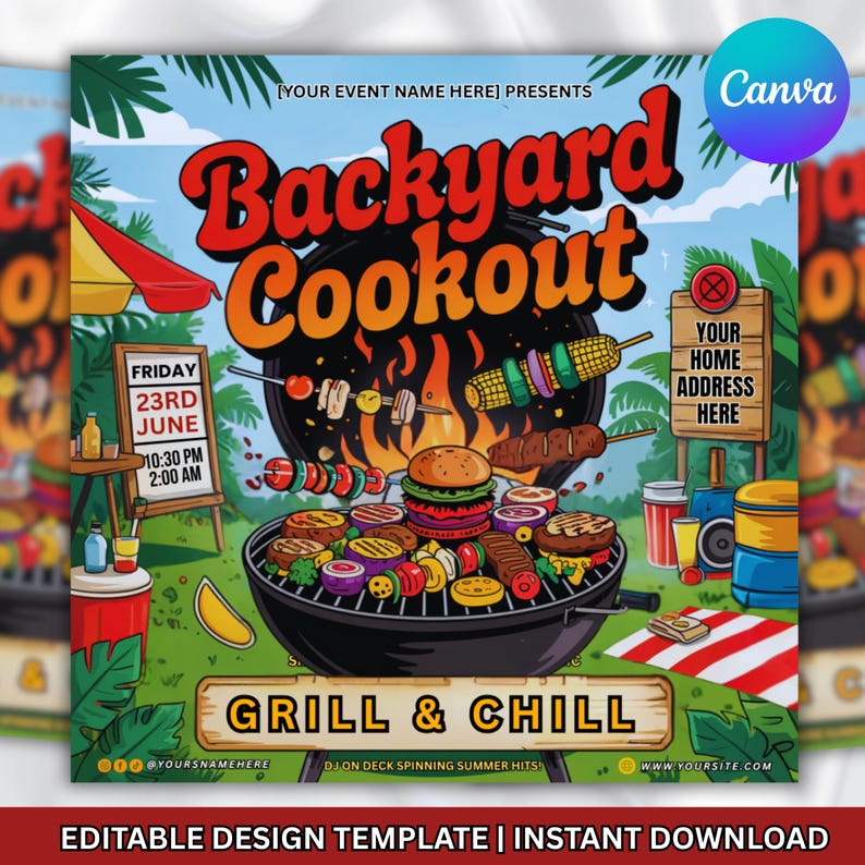 Backyard Cookout Flyer, BBQ Party Invitation, Summer Grill Template ...