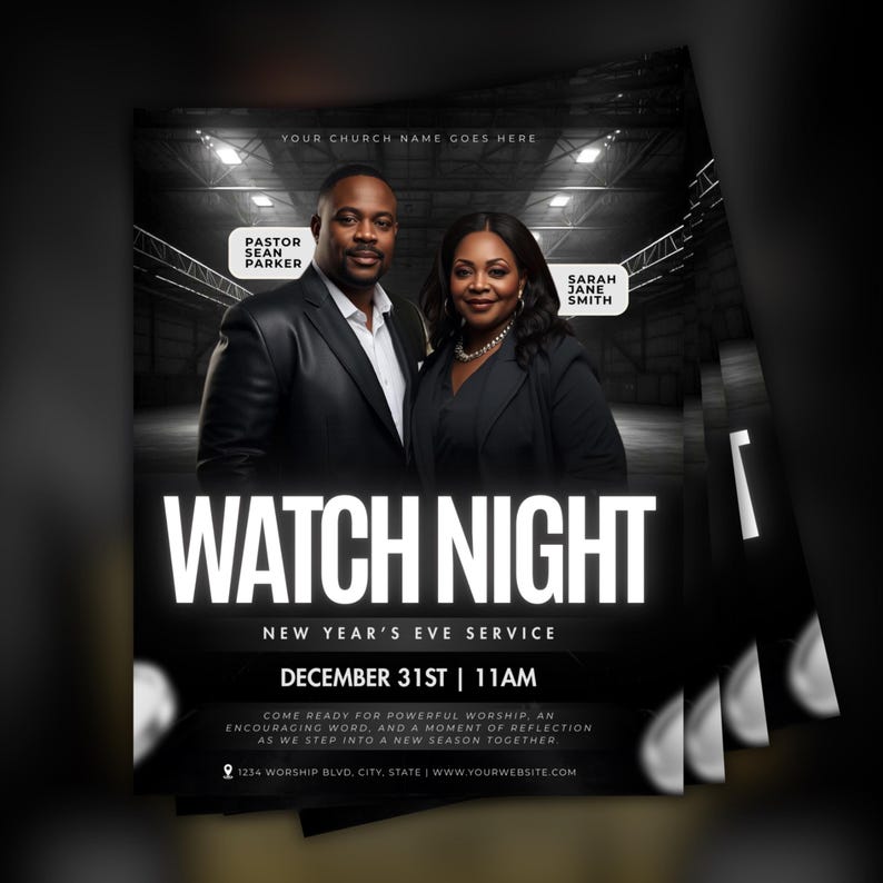 Watch Night Church Flyer | New Year's Eve Service, Editable Canva & PSD ...