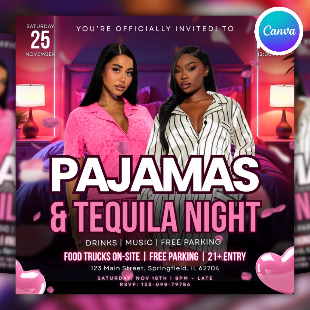 Editable Pajama Party Invitation, Pink Sleepover Flyer (digital ...
