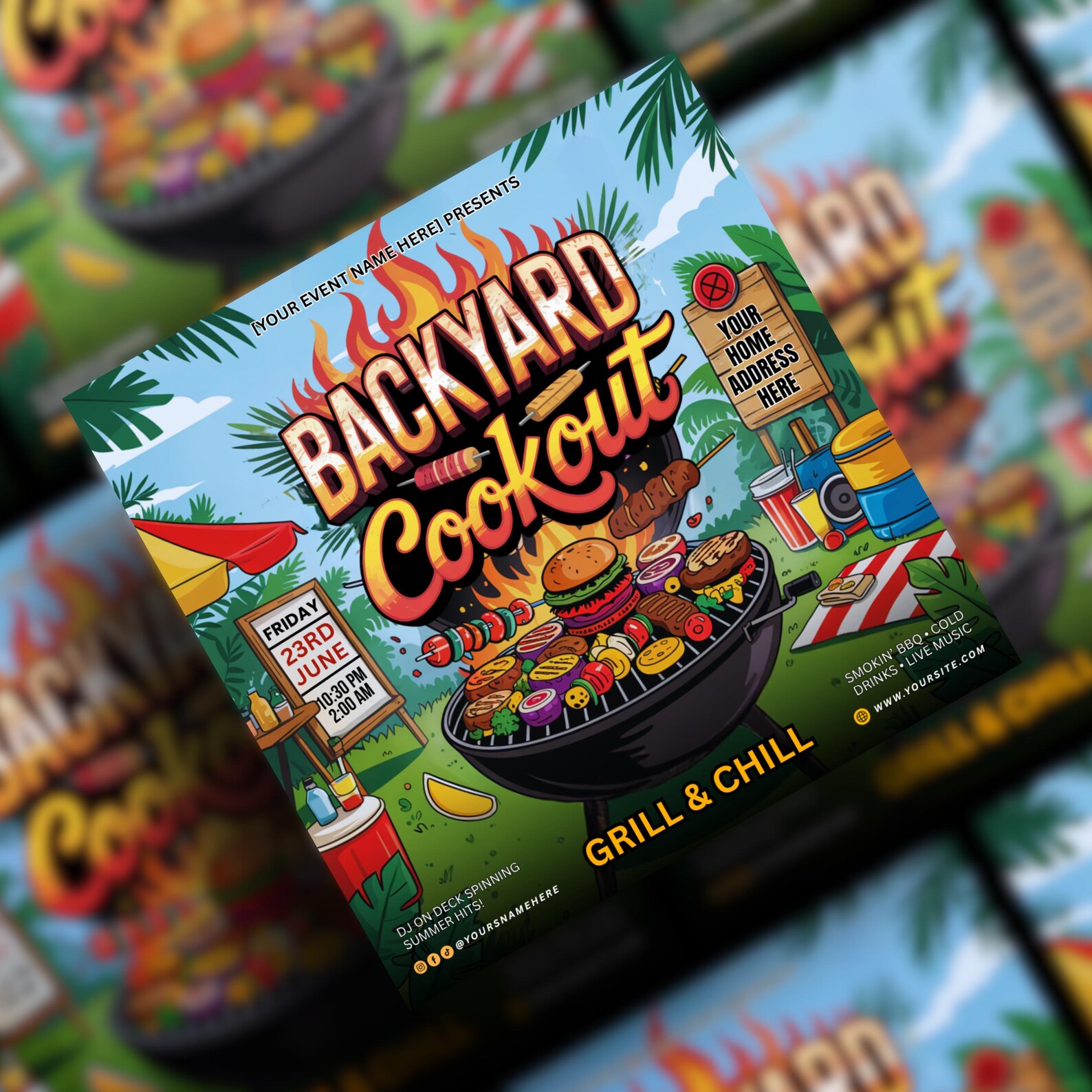 Backyard Cookout Flyer, Summer BBQ Party Invitation (canva Template) - Etsy