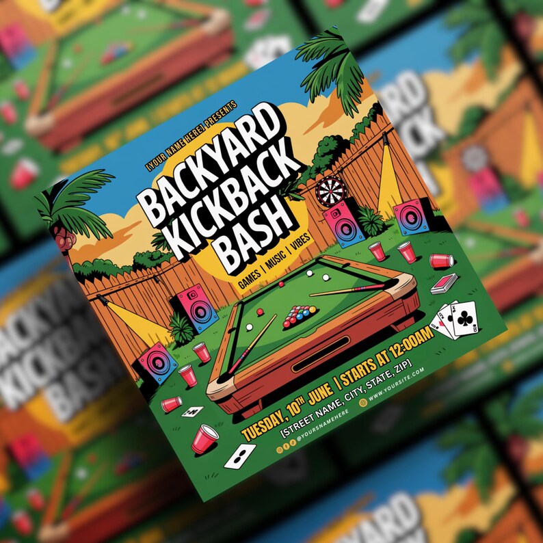 Backyard Kickback Flyer: Editable Summer Party Template (canva) - Etsy