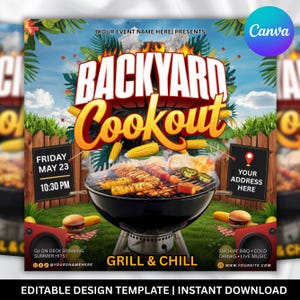Backyard Cookout Flyer, BBQ Flyer, Winter Cookout Flyer, DIY Canva ...