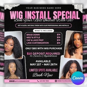 Canva Editable Wig Flyer Template: Hair Stylist Marketing (digital ...