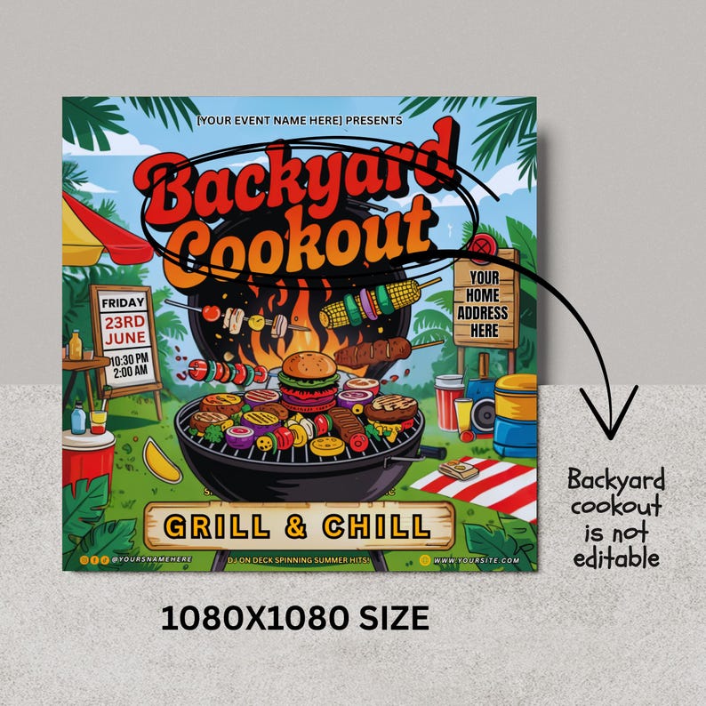 Backyard Cookout Flyer, BBQ Party Invitation, Summer Grill Template ...