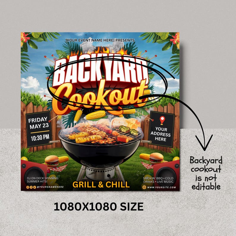Backyard Cookout Flyer, BBQ Flyer, Summer Cookout Flyer, DIY Canva ...