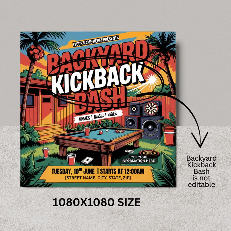 Backyard Kickback Bash Flyer Template, Summer Games Music Vibes ...