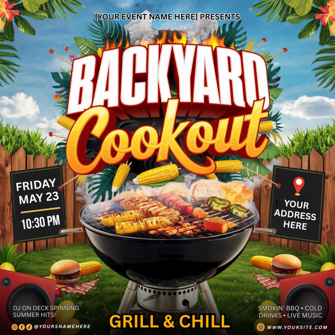 Backyard Cookout Flyer Bundle, BBQ Party Invitation (canva Template) - Etsy