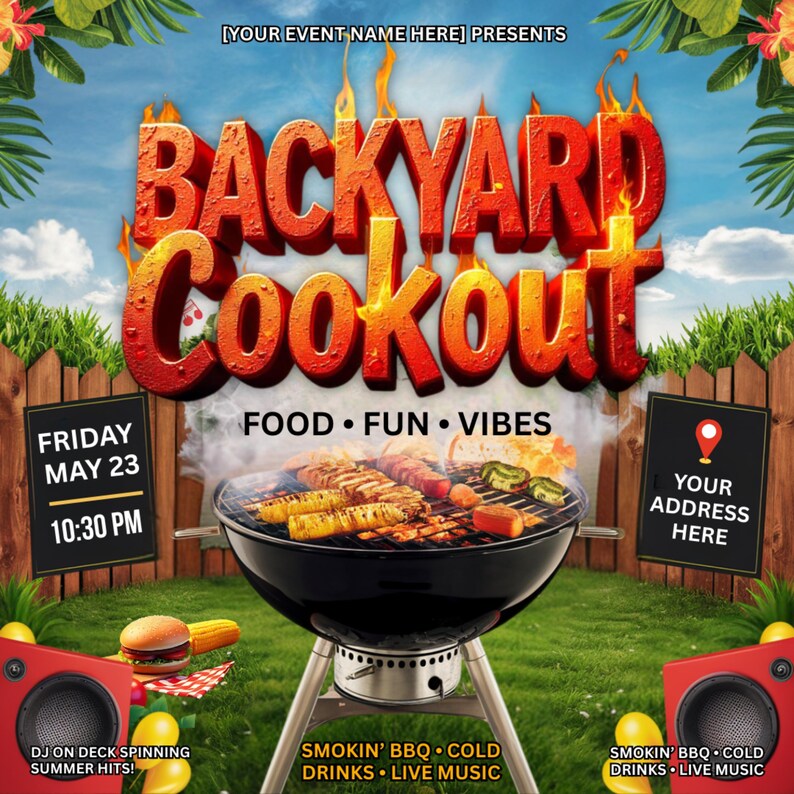 Backyard Cookout Flyer Bundle, BBQ Party Invitation (canva Template) - Etsy