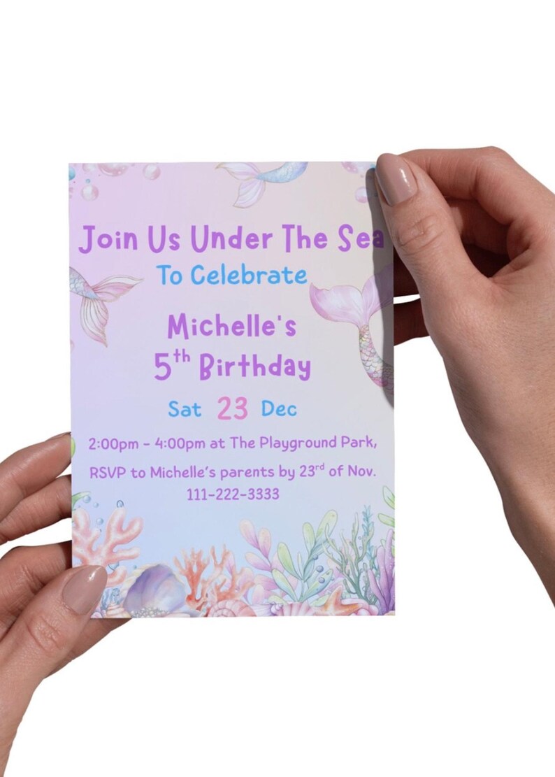 Editable Mermaid Birthday Invitation • Under the Sea Party Template ...