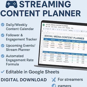 Streaming Content Planner | Social Media Calendar Google Sheets | Gamer ...