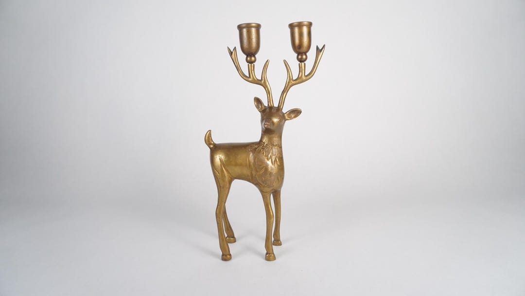 Vintage Brass Deer Candelabra | Solid Brass Stag Candle Holder | 11 ...