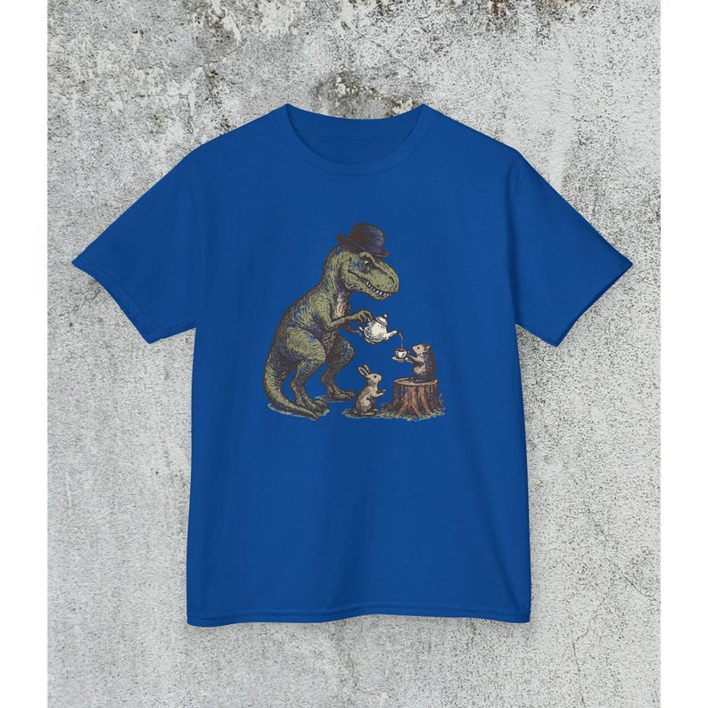 T-rex Tea With Hedgehog and Rabbit Kids Tee, Dinosaur Tea Party Kids ...