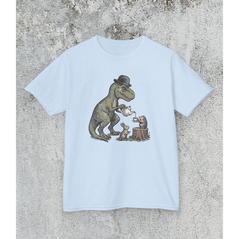T-rex Tea With Hedgehog and Rabbit Kids Tee, Dinosaur Tea Party Kids ...