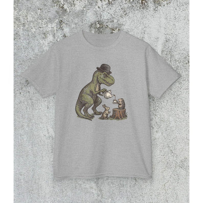 T-rex Tea With Hedgehog and Rabbit Kids Tee, Dinosaur Tea Party Kids ...