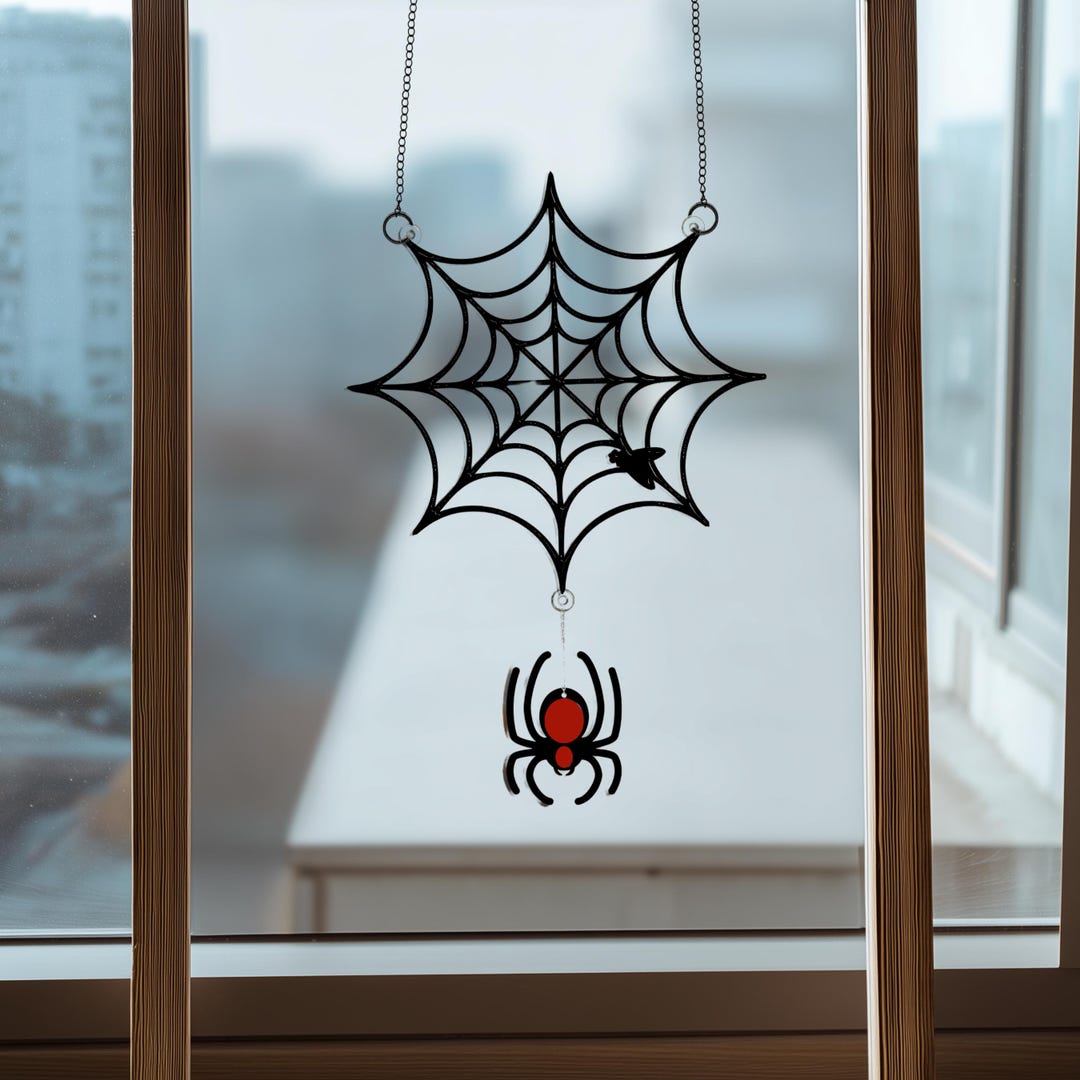 Spider Web Window Hanging, Spider Net Halloween Acrylic Window, Spooky ...