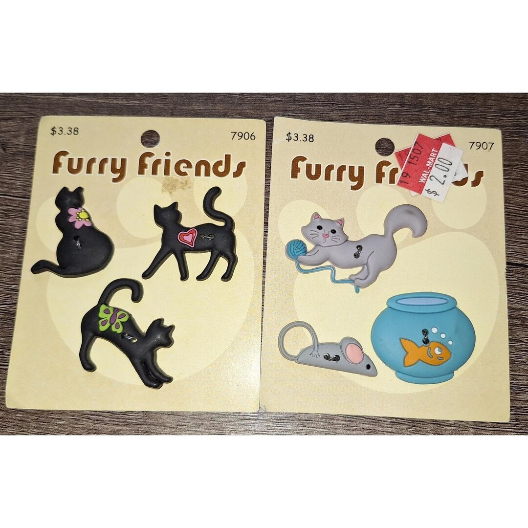 Vtg Lot of 6 Le Bouton Furry Friends Cat Buttons Mouse Fish Bowl - Etsy