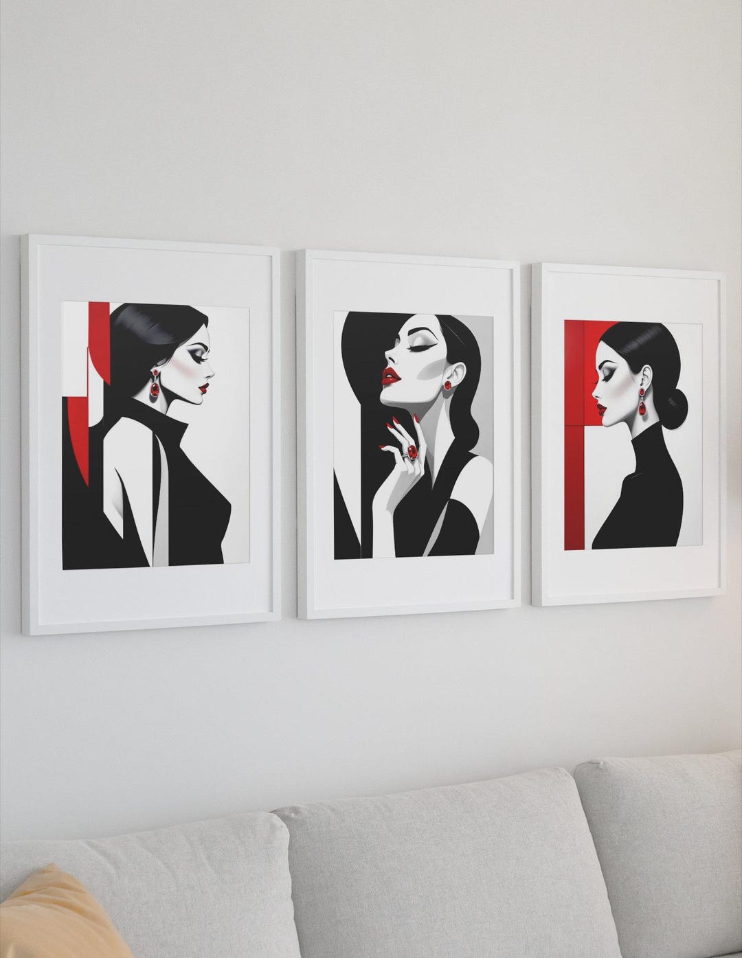 Chic & Sleek Black White Red Wall Art Bundle | Sophisticated Ruby ...