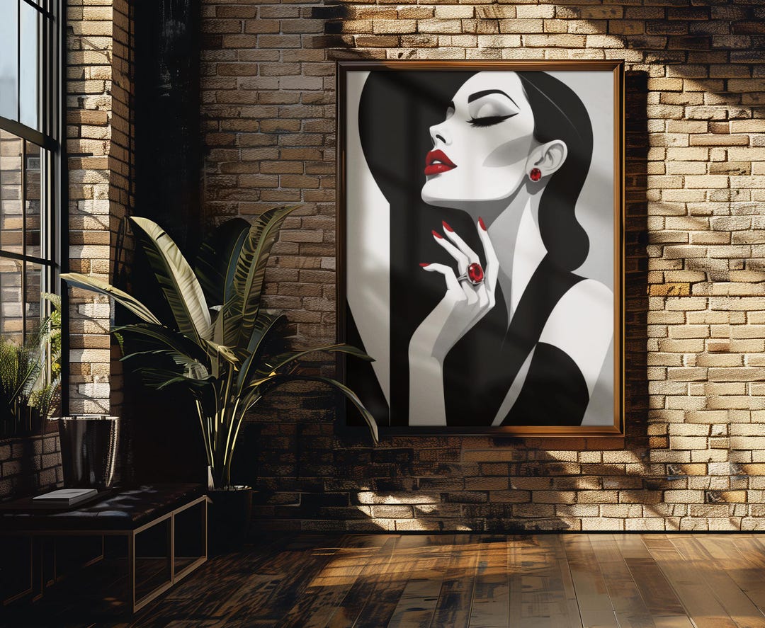 Ruby Silhouette Woman Poster – Red, Black, White Glam Art (digital ...