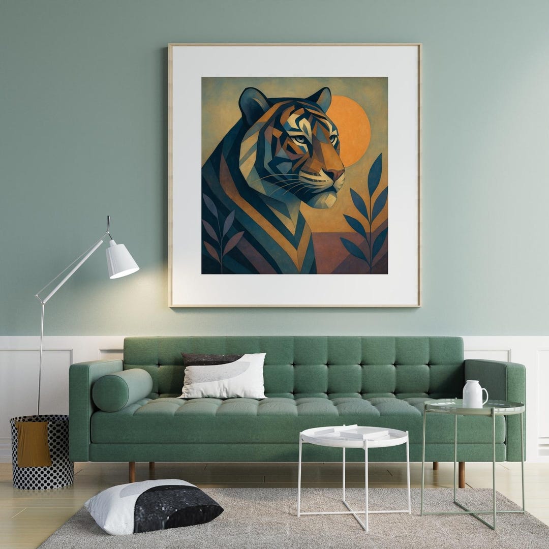 Geometric Tiger Cubist Print – Mid Century Modern Animal Art (digital ...