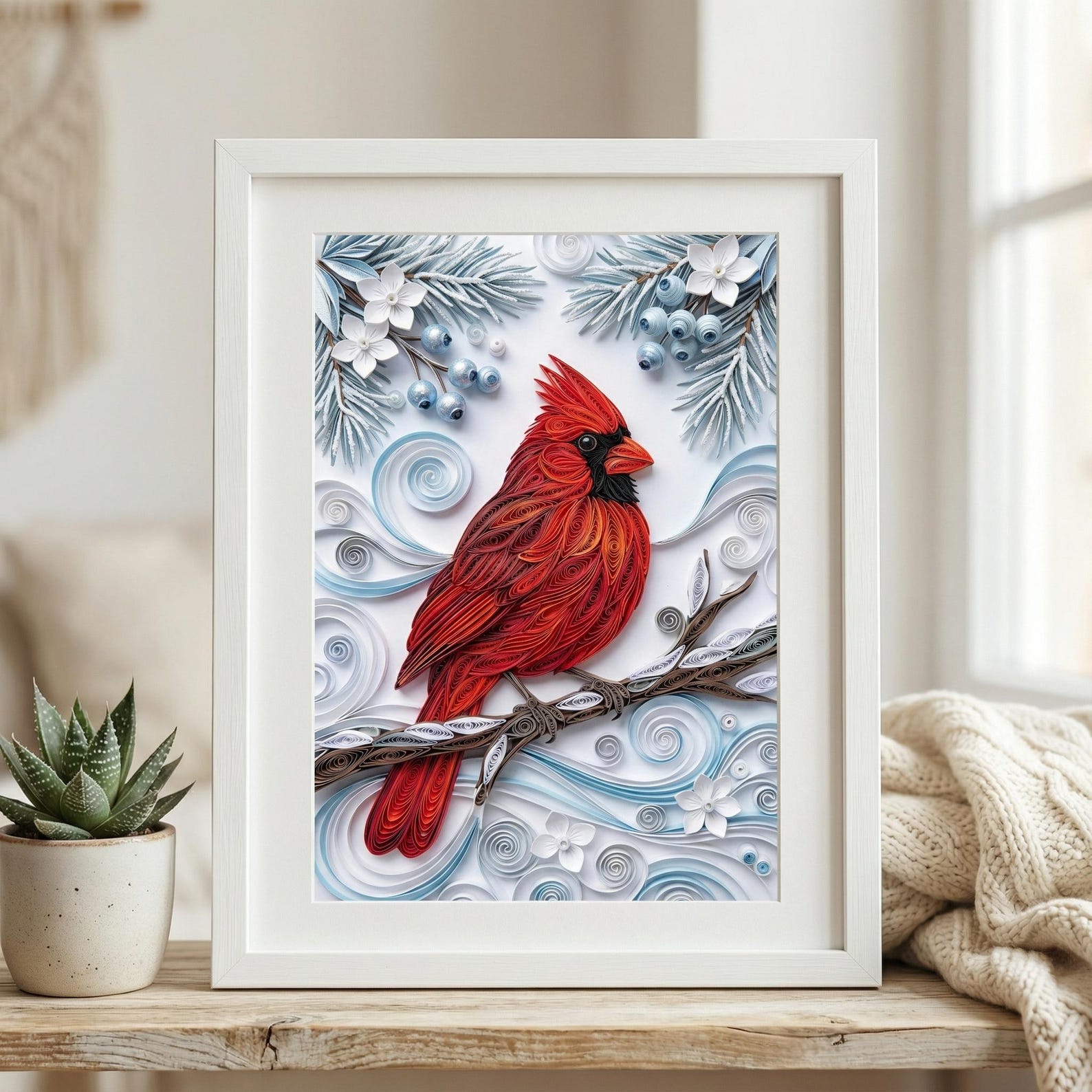 Cardinal Winter Wall Art – Paper Quilling Style Printable – Digital ...
