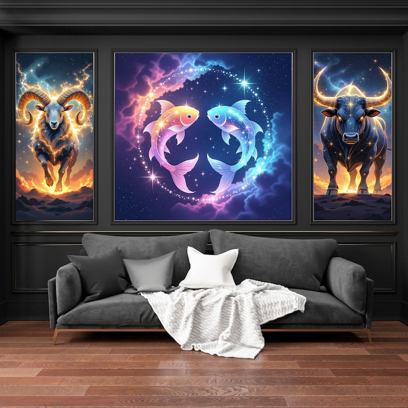 Zodiac Astrology Wall Art Print Set – Celestial Gallery (digital ...