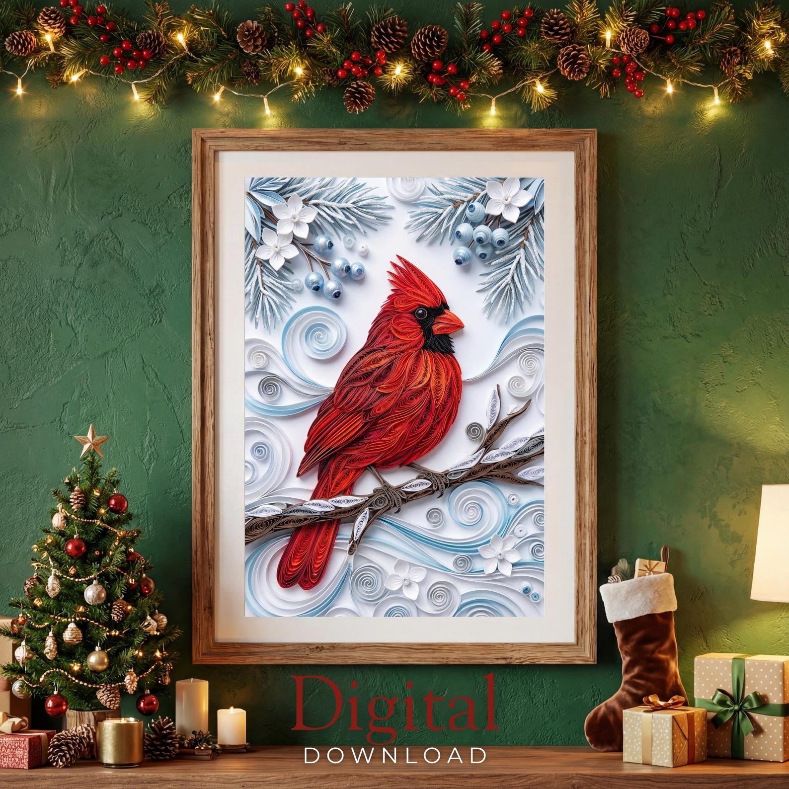 Cardinal Winter Wall Art – Paper Quilling Style Printable – Digital ...