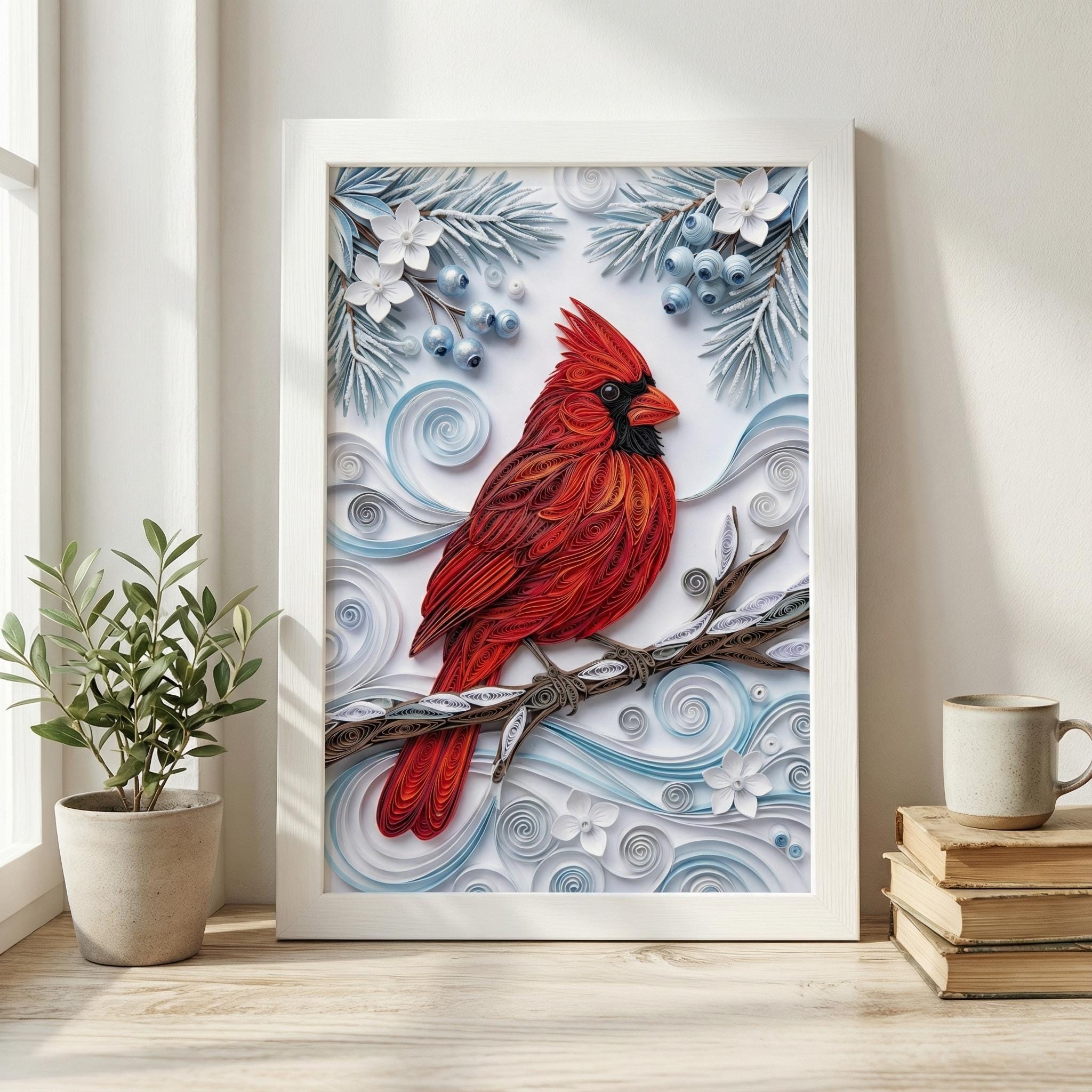 Cardinal Winter Wall Art – Paper Quilling Style Printable – Digital ...