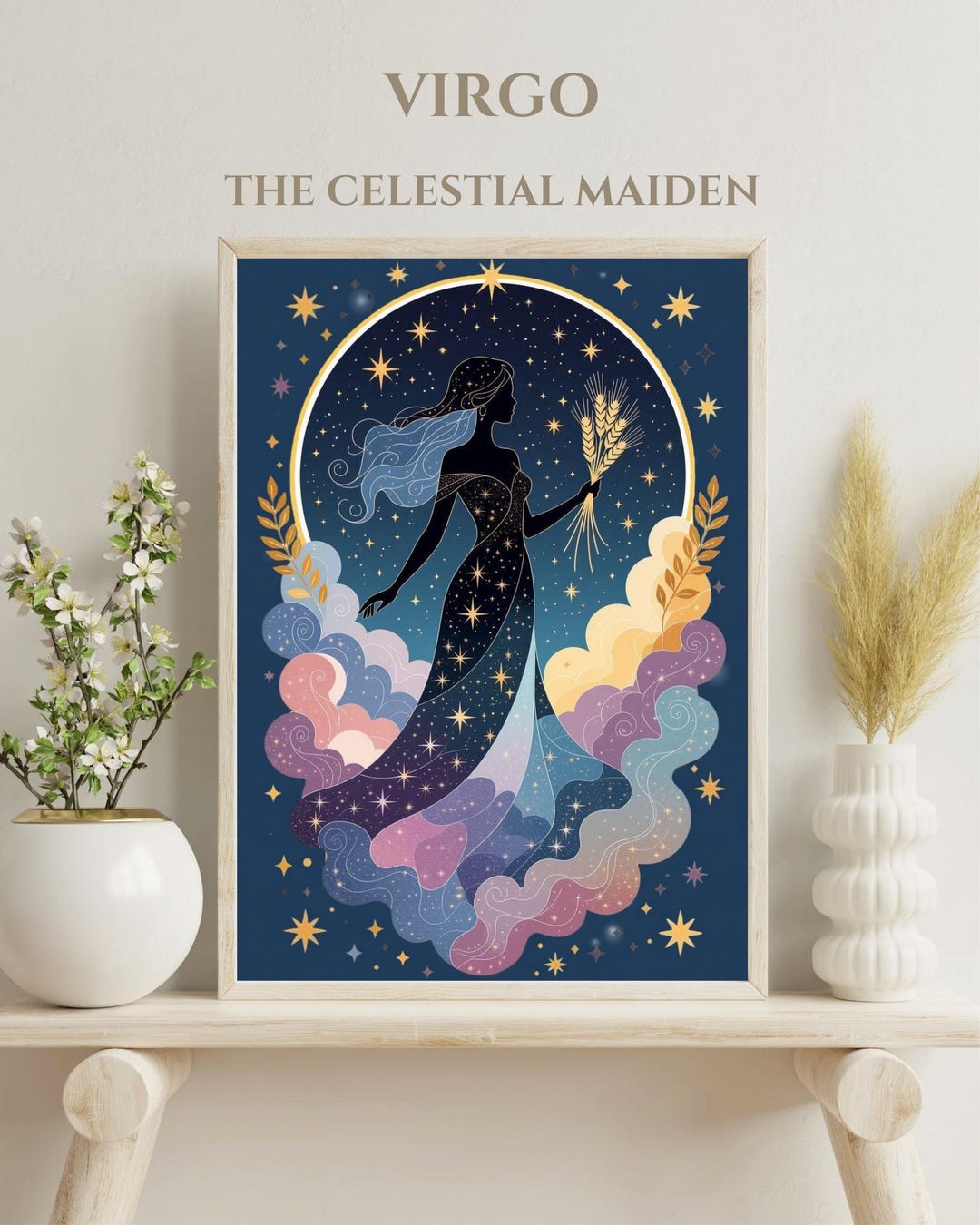Virgo Zodiac Constellation Art Print – Celestial Maiden (digital ...