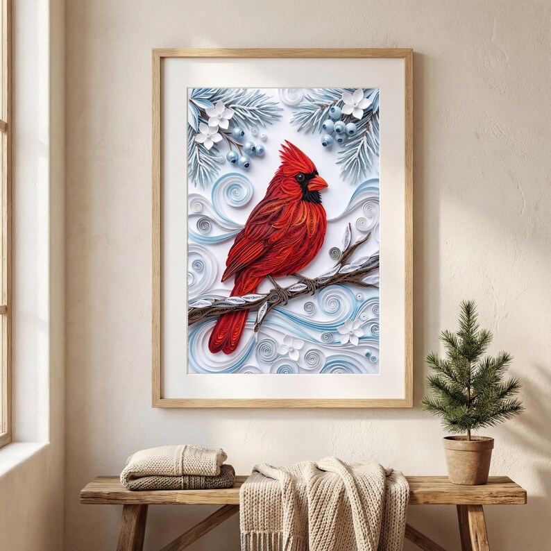 Cardinal Winter Wall Art – Paper Quilling Style Printable – Digital ...