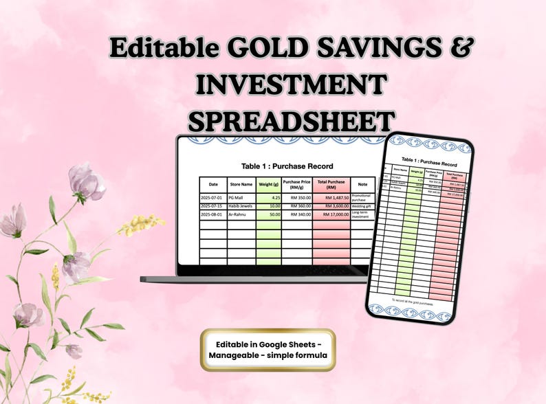Gold Tracker Spreadsheet Template: Google Sheets Investment Tool - Etsy