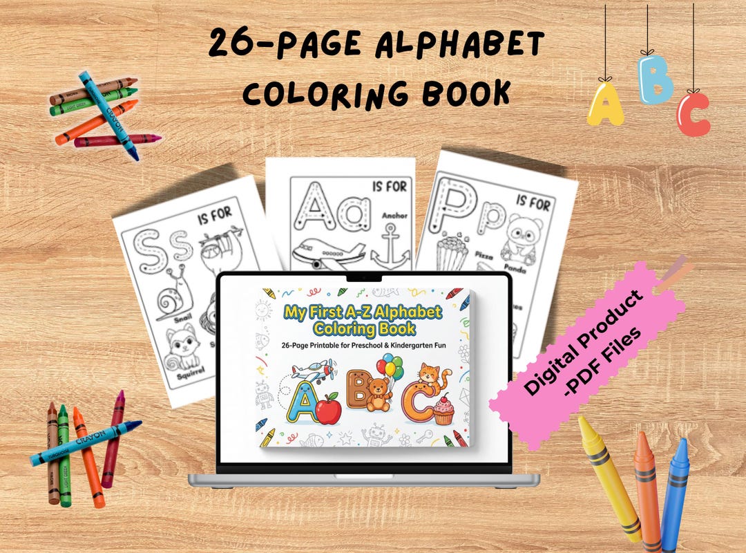 26-page Alphabet Coloring Book Printable | A-Z Coloring Sheets for ...