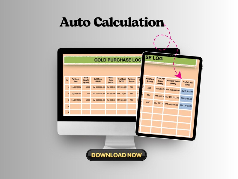 Gold Investment Tracker Spreadsheet: Excel Template, Resale Comparison ...