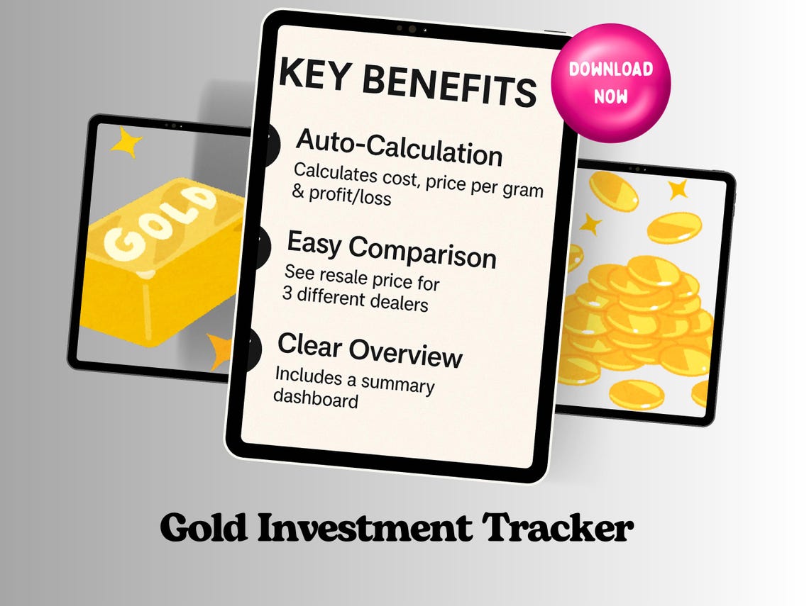 Gold Investment Tracker Spreadsheet: Excel Template, Resale Comparison ...