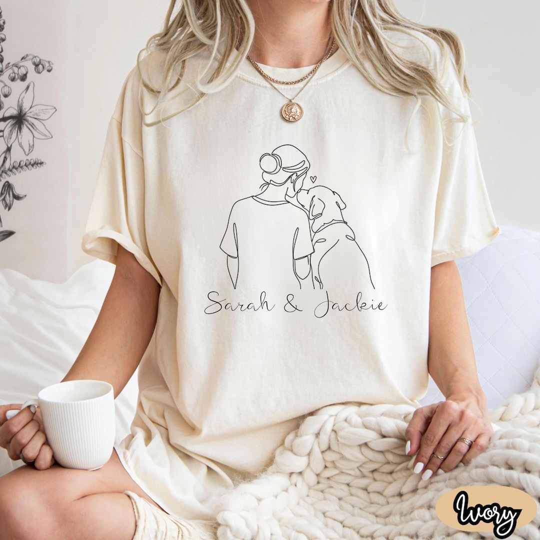 Custom Dog Mom Shirt: Minimalist Animal and Owner Gift, Pet Line Art ...