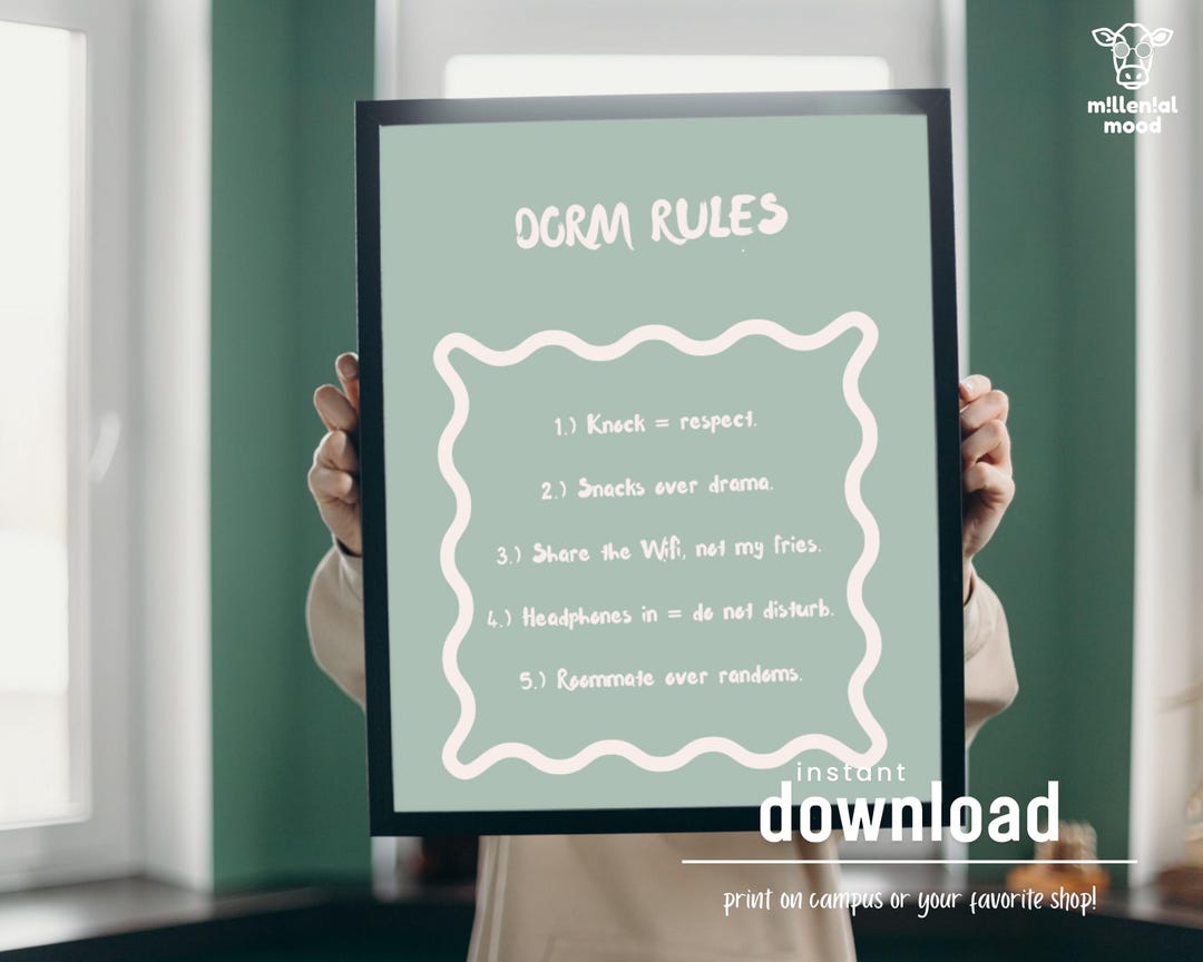 College Dorm Rules #1 - Fun College Dorm Room/apartment Renter Wall Art ...