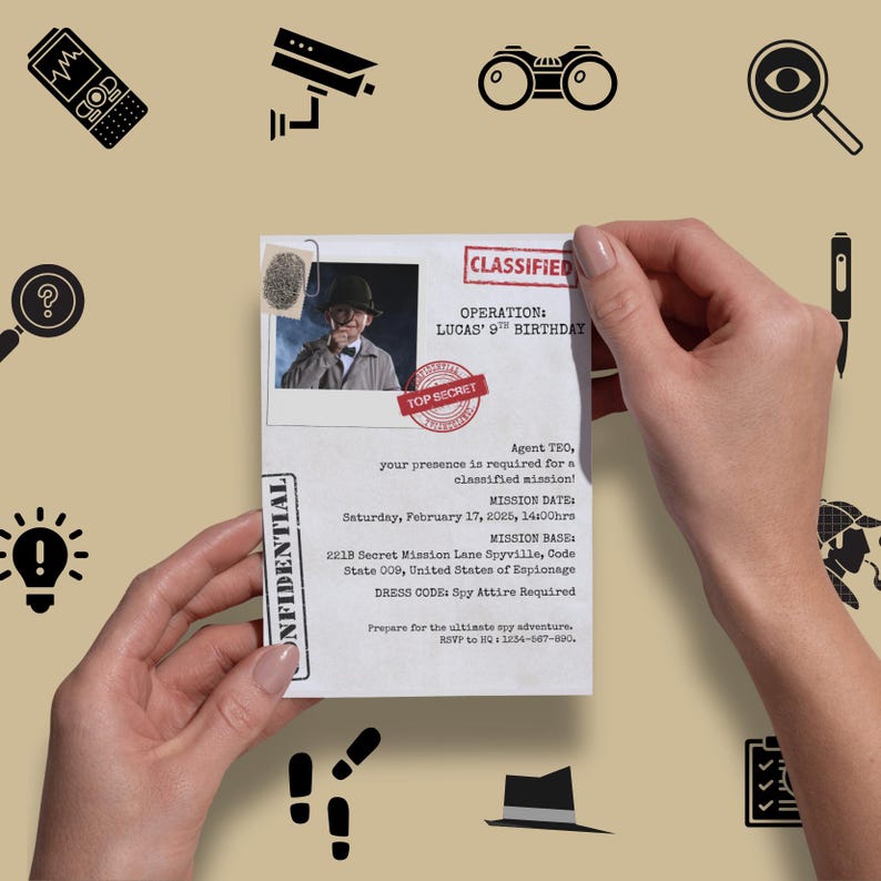 Printable Spy Birthday Party Kit: Editable Invitation, Games, Clues ...