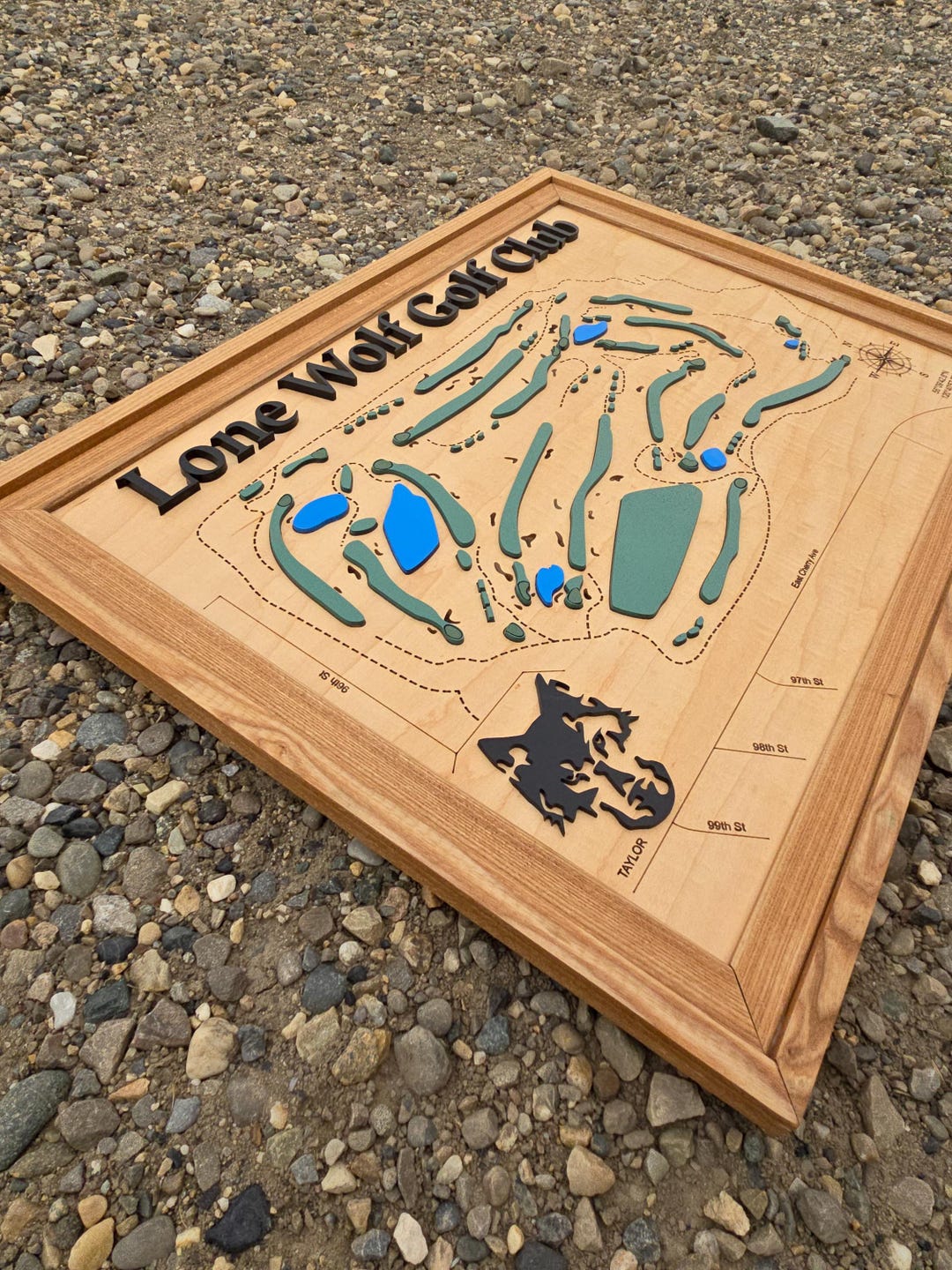 Lone Wolf Golf Course Wood Map | Handcrafted Wall Art Taylor BC | 25x19 ...