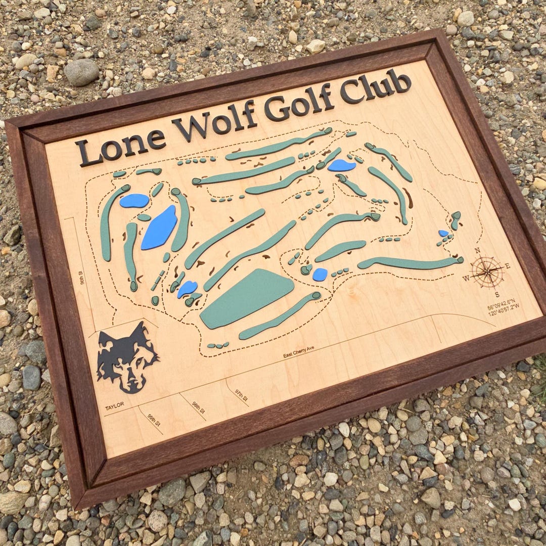 Lone Wolf Golf Course Wood Map | Handcrafted Wall Art Taylor BC | 25x19 ...