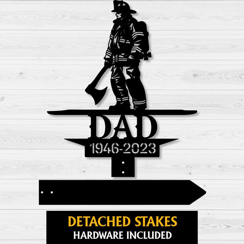Personalized Firefighter Grave Marker, Standing Fireman Tribute for ...