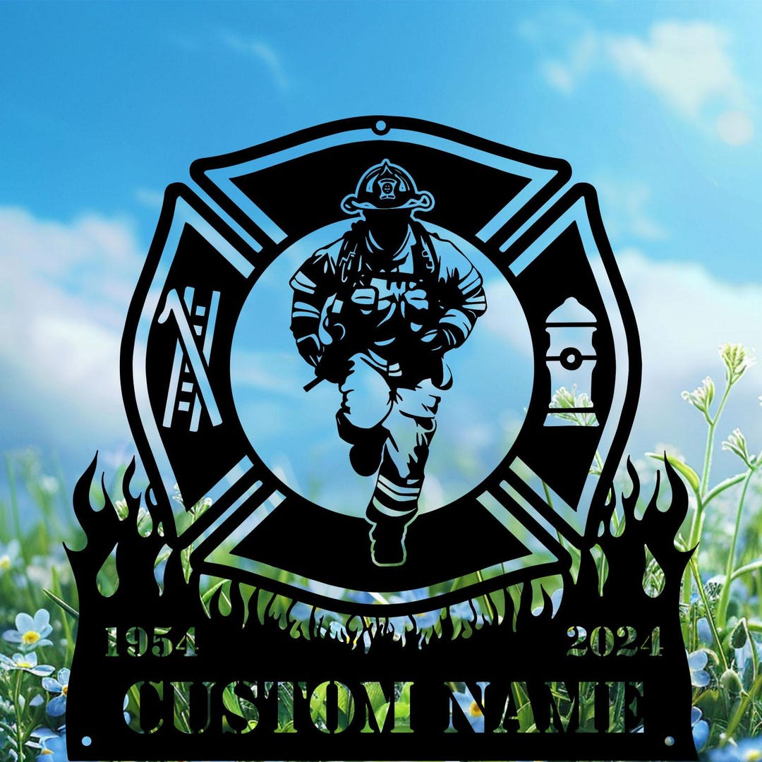 Personalized Firefighter Memorial Sign, Firefighter Badge Fireman ...