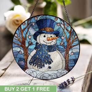 Christmas Snowman Stained Glass, Winter Holiday Decor Suncatcher, Gift ...