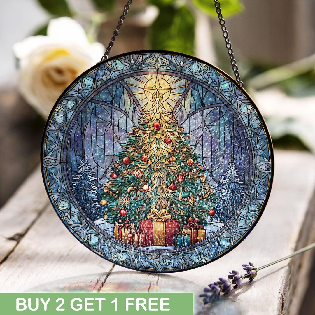 Christmas Tree Stained Glass, Religious Holiday Suncatcher, Christian ...